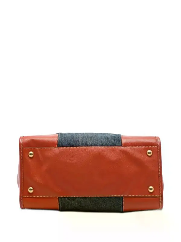 Prada 2000-2013 Saffiano Trimmed Denim Open Convertible Tote Satchel