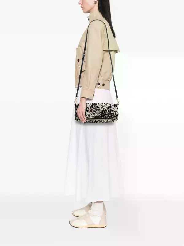 Burberry 2000-2017 Leopard Printed Calf Hair Fold Over Clutch With Strap Crossbody Bag - White