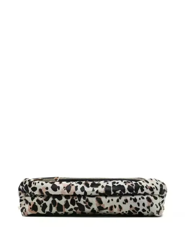 Burberry Leopard Printed Calf Hair Fold Over Clutch With Strap