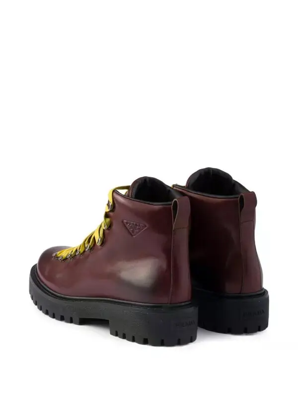 Prada Antiqued Leather Lace-up Ankle Boots