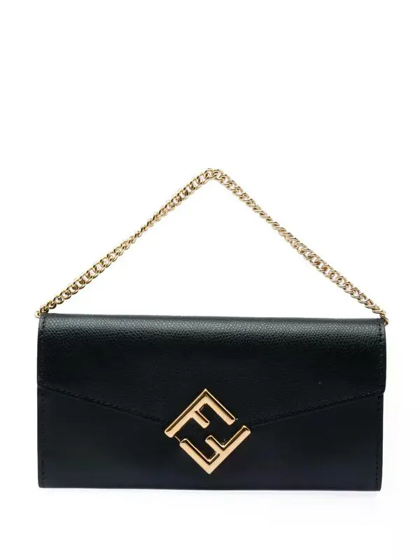 Fendi 2010-2026 Smooth And Grained Calfskin Vitello King Cruise Ff Diamonds Continental Envelope Wallet On Chain Crossbody Bag - Black