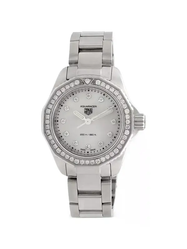 Tag Heuer Aquaracer 30mm Diamond Bezel Stainless Steel Watch - White