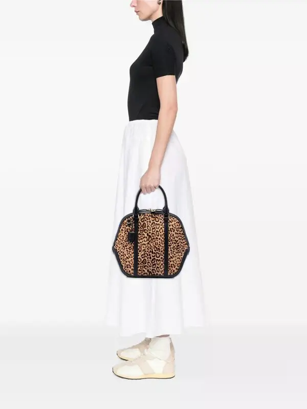 Burberry Large Leopard Print Pony Hair Orchard Bowling Bag Satchel