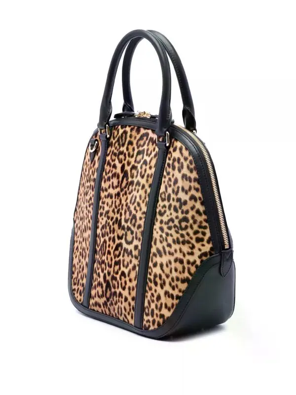 Burberry Large Leopard Print Pony Hair Orchard Bowling Bag Satchel