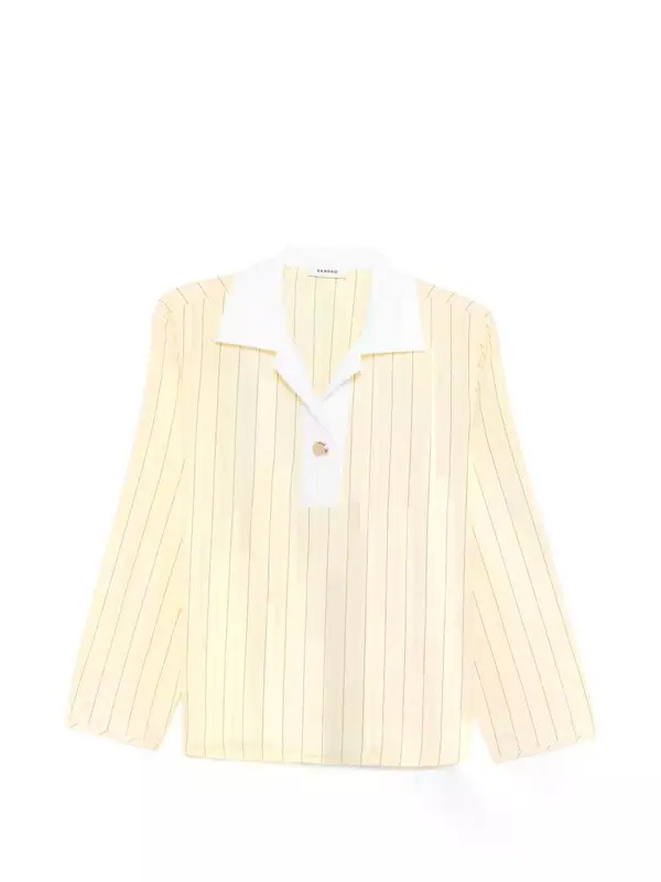 Sandro Striped V-neck Long-sleeve Cotton Polo Top
