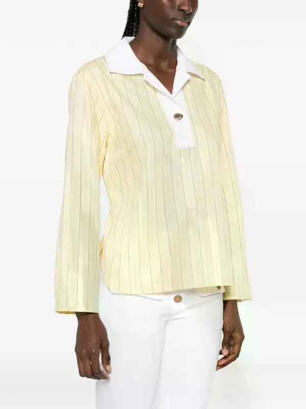 Sandro Striped V-neck Long-sleeve Cotton Polo Top