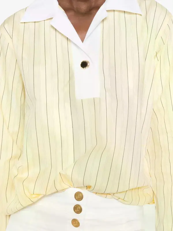 Sandro Striped V-neck Long-sleeve Cotton Polo Top