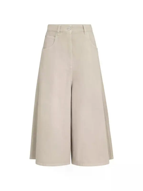 Brunello Cucinelli Dyed Denim Wide Cropped Trousers With Monili - Neutrals