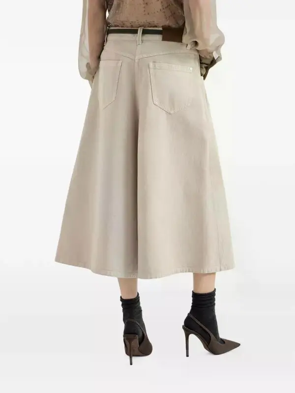 Brunello Cucinelli Dyed Denim Wide Cropped Trousers With Monili
