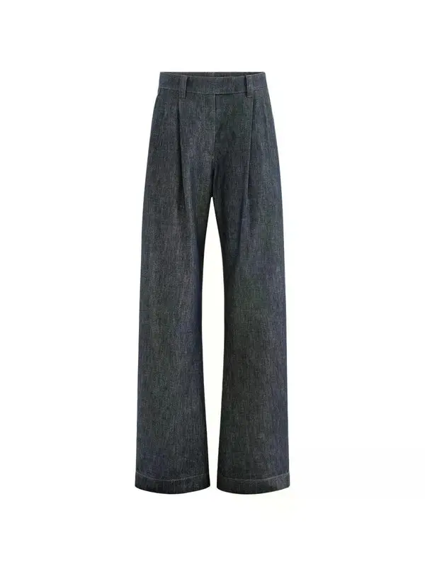 Brunello Cucinelli Sparkling No-fade Denim Loose Curved Trousers With Monili Embellishment - Blue