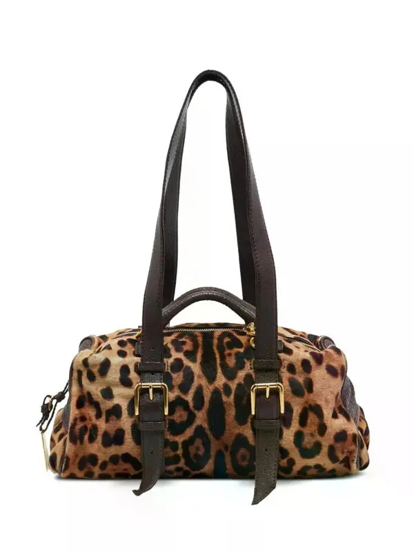 Dolce & Gabbana Leopard Print Calf Hair Satchel Bag - Brown