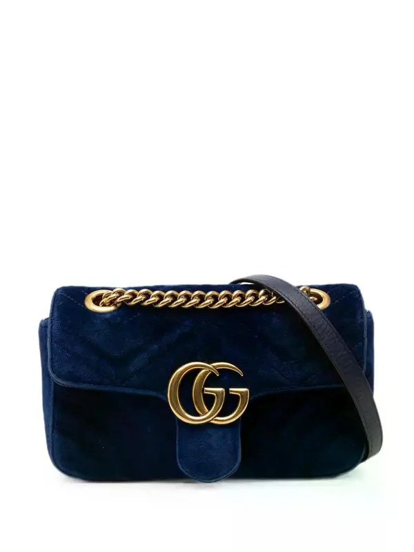 Gucci 2016-2026 Small Gg Marmont Matelasse Velvet Shoulder Bag - Blue