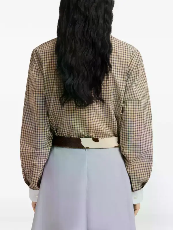 Marni Brown Checked Poplin Top With Ruched Front