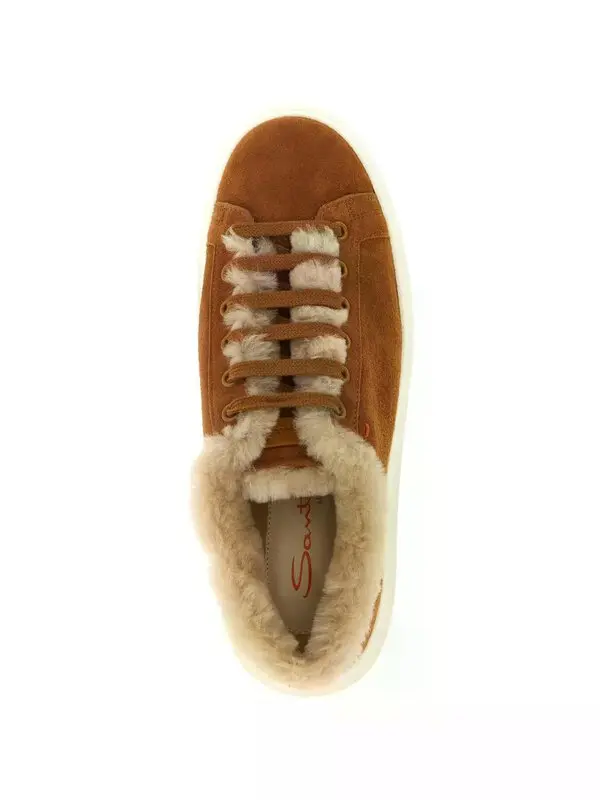 Santoni Shearling-trim Suede Sneakers