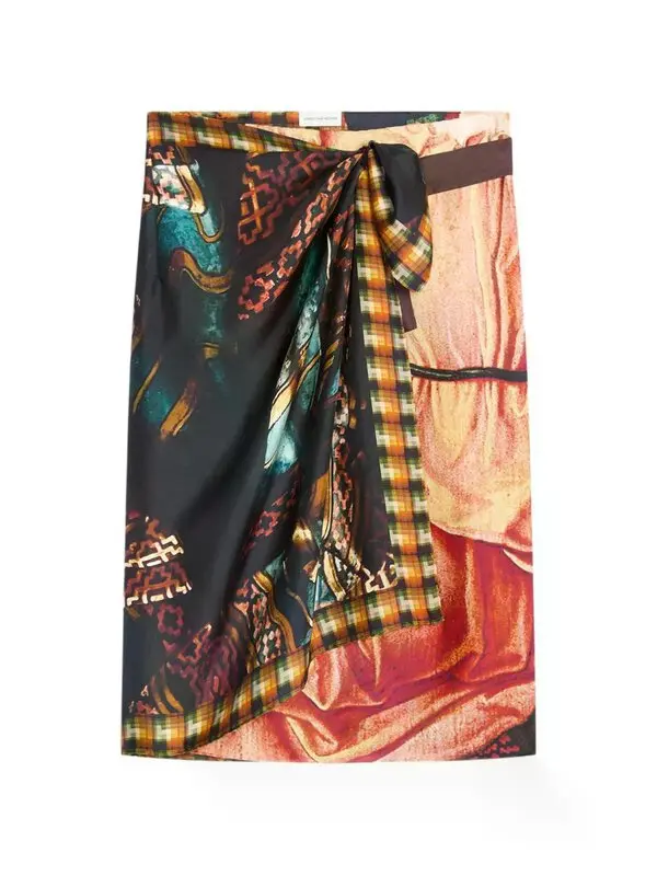 Dries Van Noten Printed Silk Wrap Skirt - Black