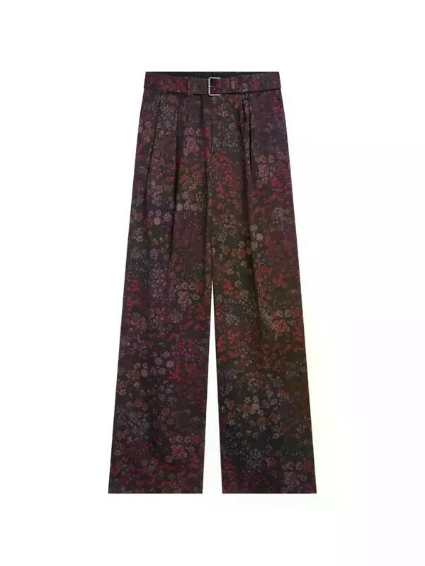 Dries Van Noten Archive Floral Print Belted Viscose Wide-leg Pants