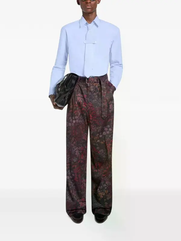 Dries Van Noten Archive Floral Print Belted Viscose Wide-leg Pants