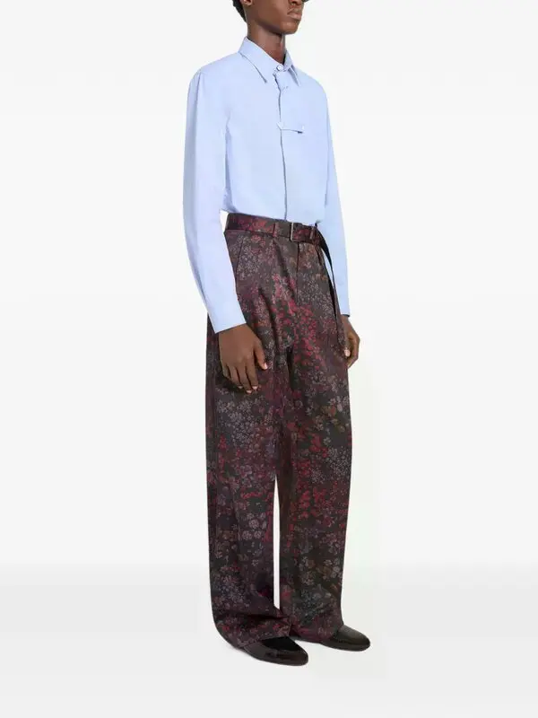 Dries Van Noten Archive Floral Print Belted Viscose Wide-leg Pants