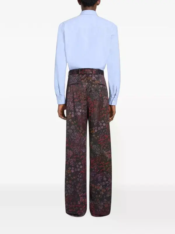 Dries Van Noten Archive Floral Print Belted Viscose Wide-leg Pants