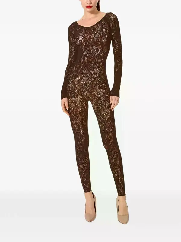 Wolford Floral-pattern Net Jumpsuit - Brown
