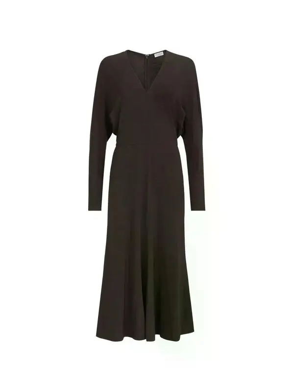 Brunello Cucinelli Techno Wool Jersey Dress With Monili Embellishment - Brown