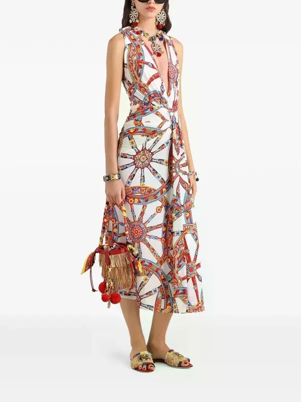 Dolce & Gabbana Carretto-print Viscose Jersey Midi Dress - White