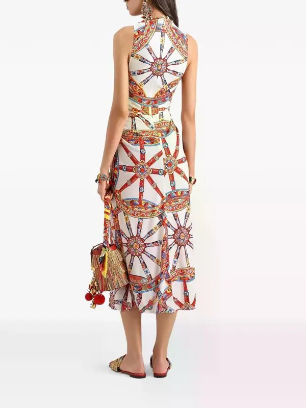 Dolce & Gabbana Carretto-print Viscose Jersey Midi Dress - White