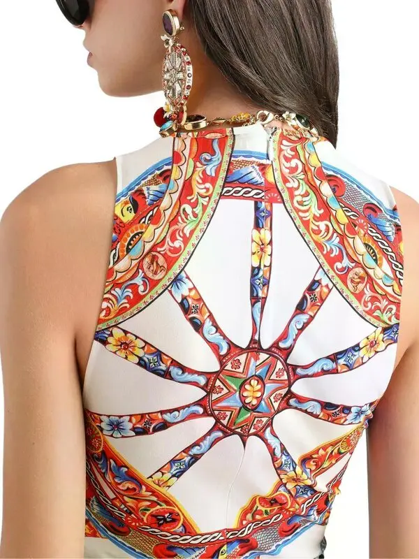 Dolce & Gabbana Carretto-print Viscose Jersey Midi Dress - White
