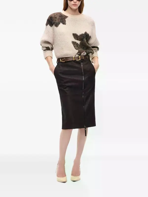 Pinko Zip Detail Midi Skirt - Brown