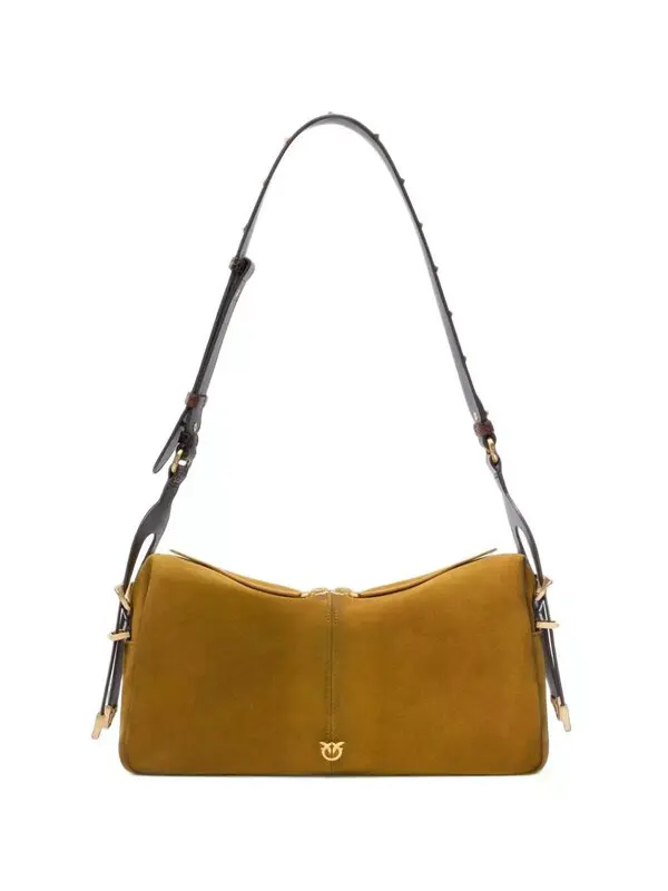 Pinko Suede Shoulder Bag With Snakeskin-effect Panels And Stud Embellishment - Brown