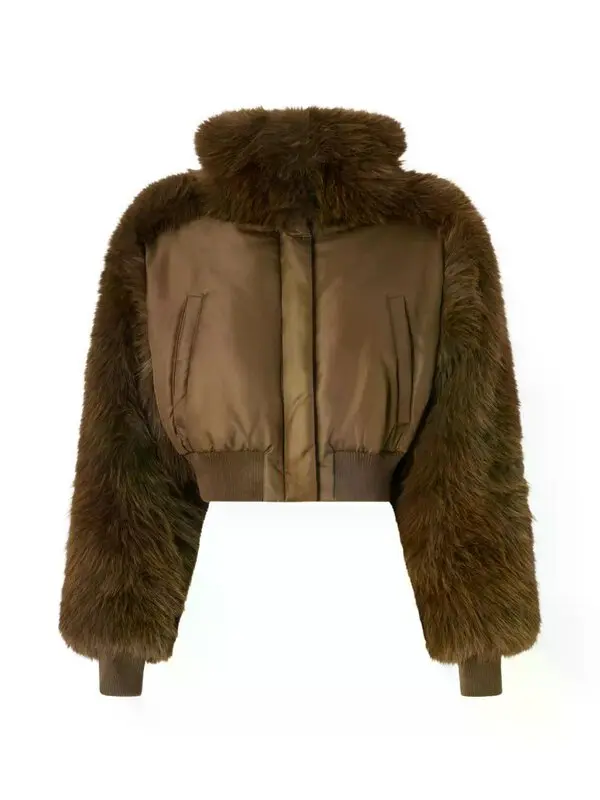 Pinko Paneled Cropped Jacket With High Neck - Brown