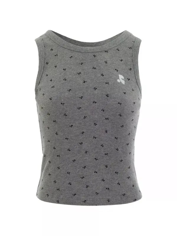 REST&RECREATION Sleeveless Floral-print Waffle Knit Top