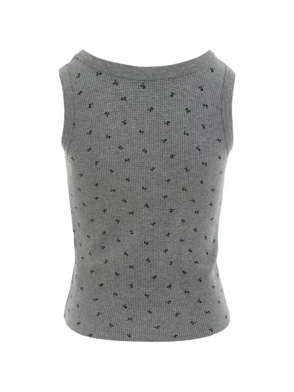 REST&RECREATION Sleeveless Floral-print Waffle Knit Top