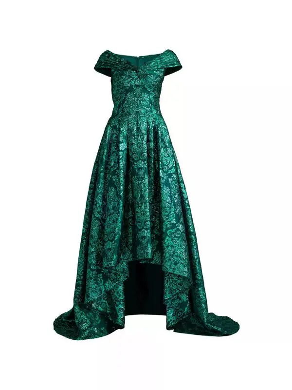Tadashi Shoji Leontine Damask-pattern Asymmetric Gown