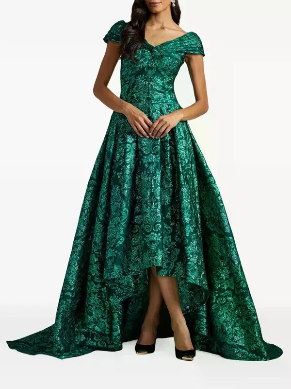 Tadashi Shoji Leontine Damask-pattern Asymmetric Gown