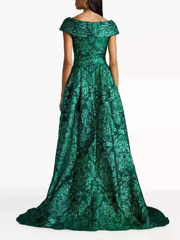 Tadashi Shoji Leontine Damask-pattern Asymmetric Gown