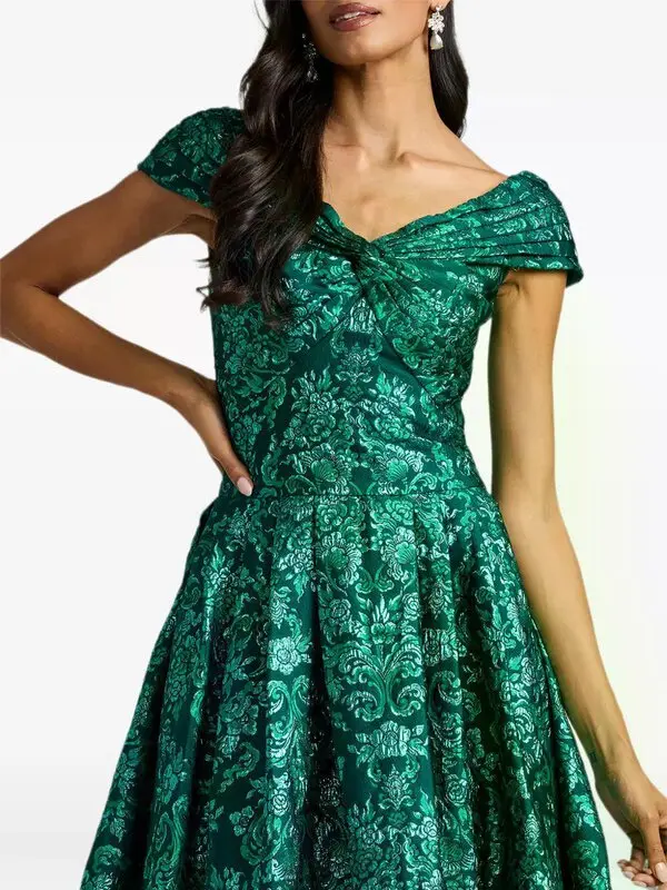 Tadashi Shoji Leontine Damask-pattern Asymmetric Gown