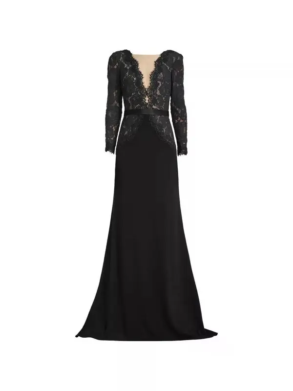 Tadashi Shoji Corwin Lace-panelled Belted Gown - Black