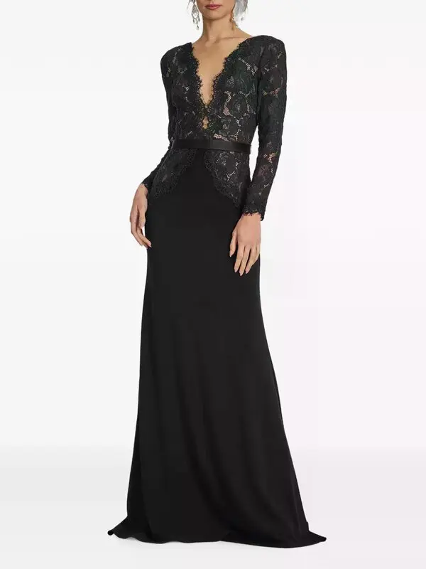 Tadashi Shoji Corwin Lace-panelled Belted Gown
