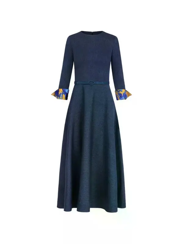 Oscar De La Renta Peony Cuff Wool Midi Dress