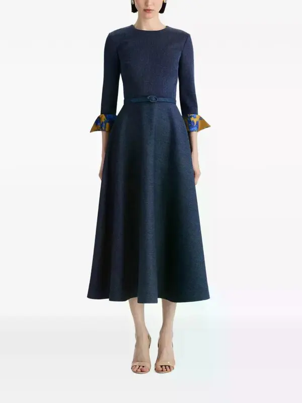 Oscar De La Renta Peony Cuff Wool Midi Dress