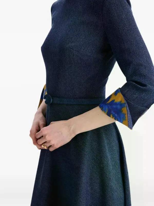 Oscar De La Renta Peony Cuff Wool Midi Dress
