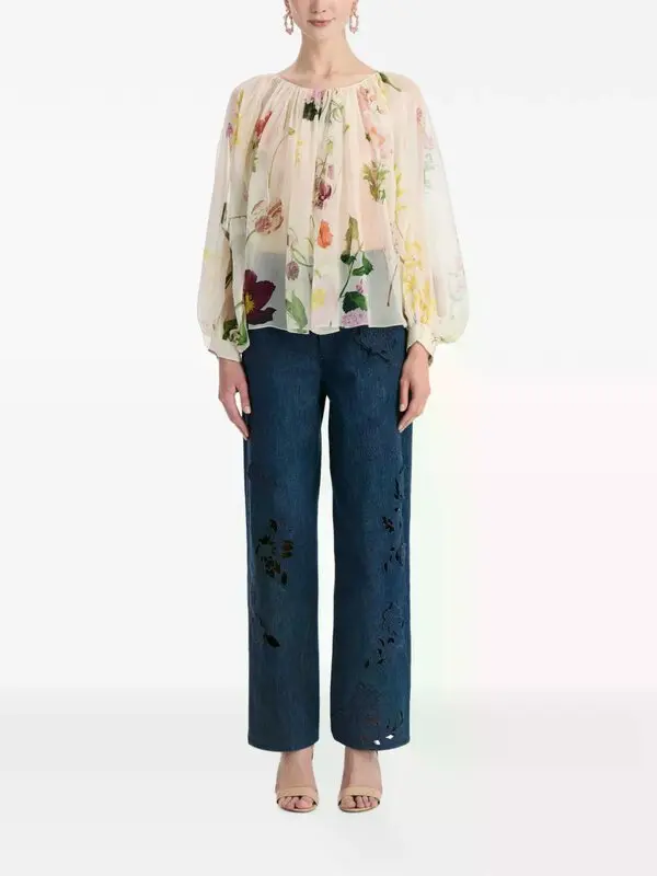 Oscar De La Renta Botanical-print Silk-chiffon Blouse