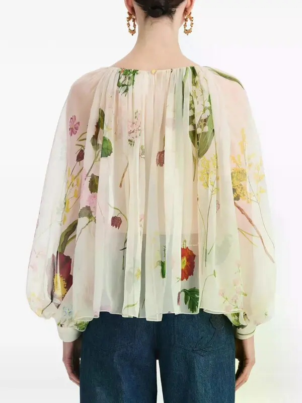 Oscar De La Renta Botanical-print Silk-chiffon Blouse