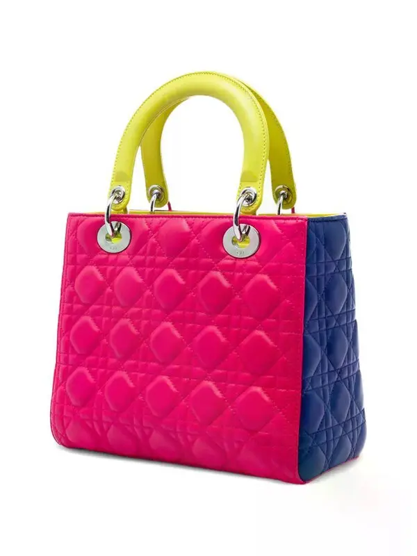 Dior Medium Tricolor Lambskin Cannage Lady Satchel - Pink