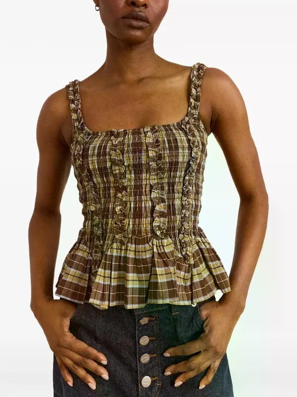 DAMSON MADDER Ruffled Shirred Cami Top - Brown