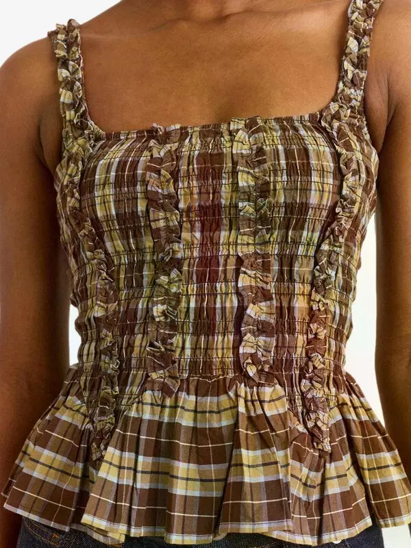 DAMSON MADDER Ruffled Shirred Cami Top - Brown