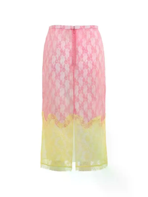 PUSHBUTTON Lace-overlay Colour-block Midi Skirt