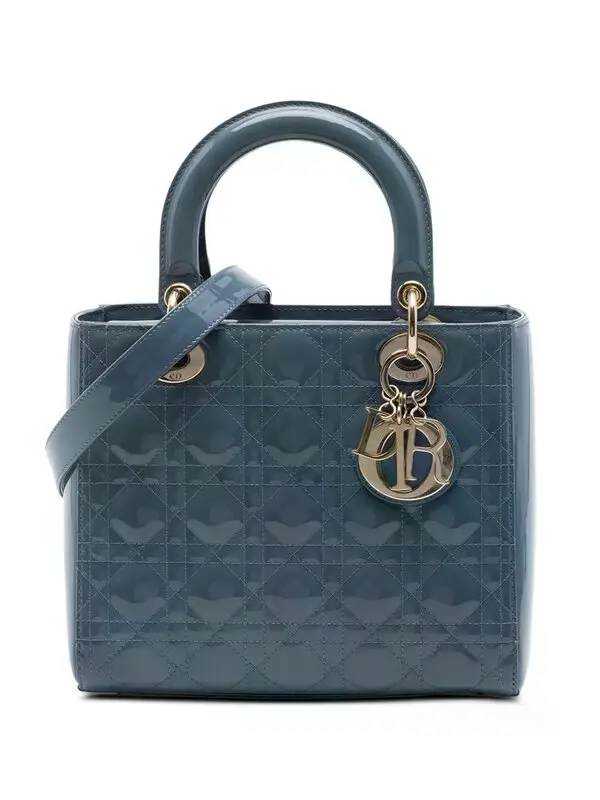 Dior Medium Patent Cannage Lady Satchel - Blue
