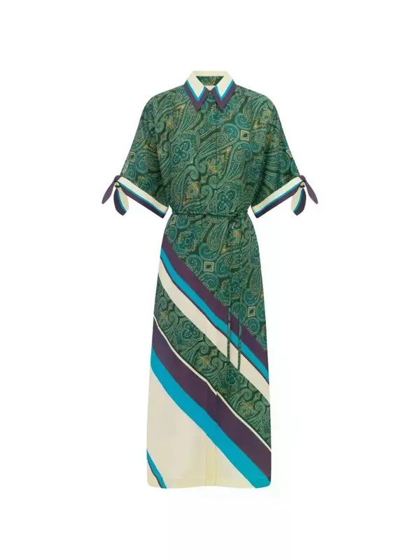ALEMAIS Paisley-print Tie-sleeve Dress - Green